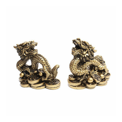 Статуэтка Фэн-Шуй дракон - дарует мощную защиту бержет и приумножает богатство (разный дизайн, полистоун (под бронзу), размер 7 см на 6см.), 1 шт.