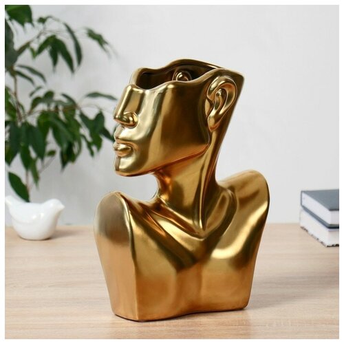 Ваза керамика "Изящный профиль" h=28 см, золото