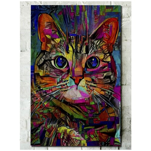 Картина интерьерная на рельефной доске ОСП Красочный Котик (Кошка, Животные, Узоры) - 7483 В