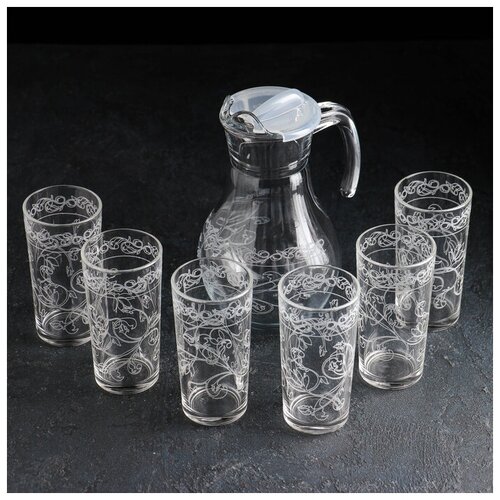 Набор питьевой с гравировкой «Флора», 7 предметов: графин 1 л, стаканы 230 мл, 6 шт