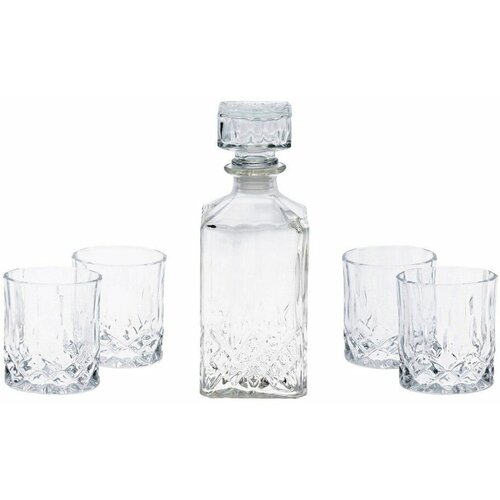 Набор для виски хрустальный купаж стеклянный, графин (900 мл) и 4 стакана, прозрачный, Koopman International YE7300760