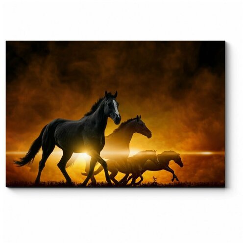 Модульная картина Бегущие лошади на фоне закатных облаков 90x60