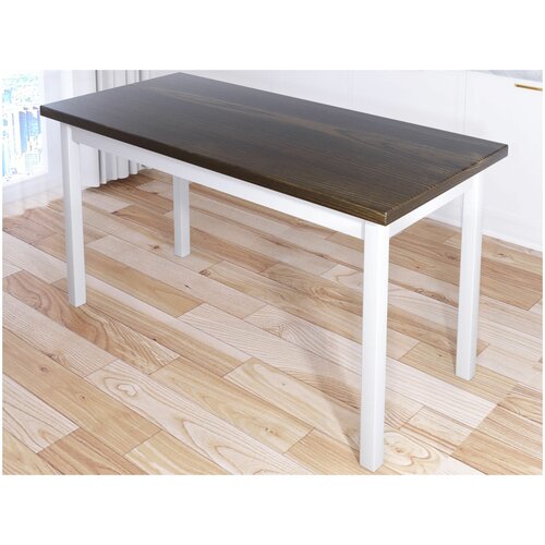Стол кухонный Классика из массива сосны, столешница цвета темного дуба 40 мм и белые ножки, 140х60х75 см