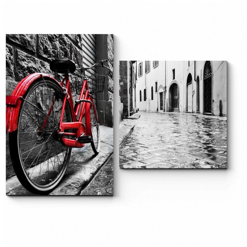 Модульная картина Красный велосипед на мощенной улице90x68