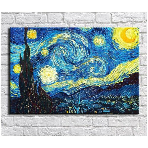 Картина на Холсте - "Звездная ночь - Ван Гог", размер 60х40 см