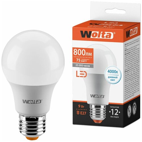 Лампа LED WOLTA A60 9Вт 800лм Е27 4000К 1/50