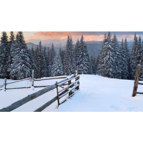 Картина на холсте 110x60 LinxOne "Горы снег елки деревья лес" интерьерная для дома / на стену / на кухню / с подрамником