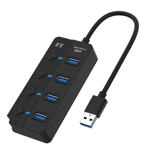 Разветвитель адаптер переходник USB HUB Хаб Onten OTN-5301 4 порта USB 3.0 высокоскоростной, с кнопкой on/off черный