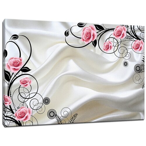 Картина Уютная стена "3D розовые розы на белом шёлке" 90х60 см