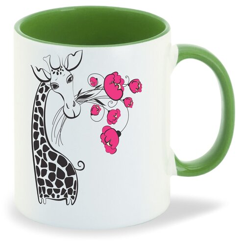 Кружка зеленый CoolPodarok Животные Жирафик с цветами