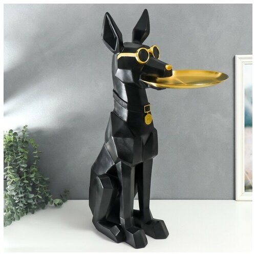 Сувенир полистоун подставка 3D "Чёрный пёс в очках" d=26 см 77х26х20 см