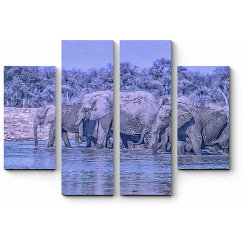 Модульная картина Африканские слоны на водопое 130x98