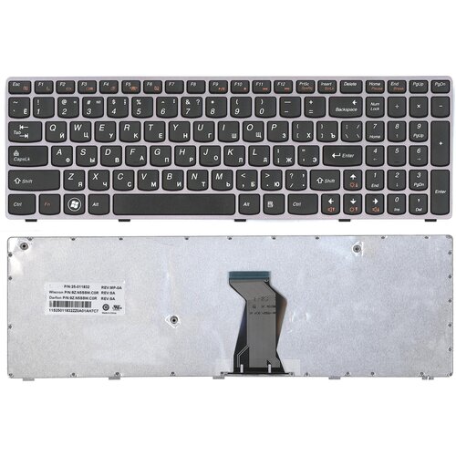 Клавиатура для ноутбука Lenovo MP-10A33SU-6863 черная с серой рамкой, ножка крепежа в отдалении от шлейфа