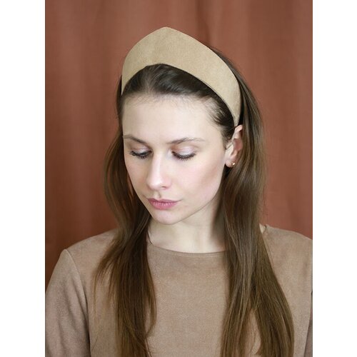 Ободок-кокошник цвета латте регулируемый на голову, головной убор для девушки, для женщины "Душенька" из искусственной замши