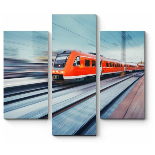Модульная картина Высокоскоростной красный пассажирский пригородный поезд130x117
