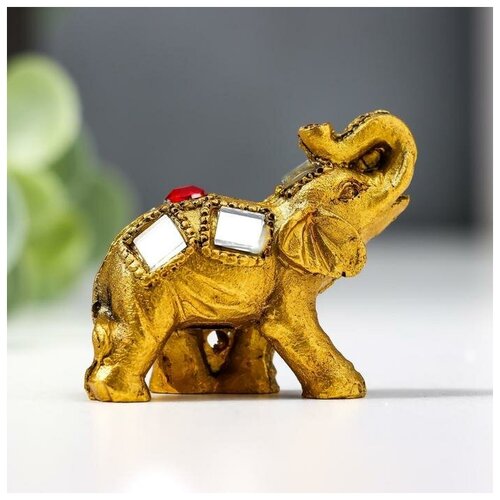 Сувенир полистоун "Маленький слон с мозаикой зеркальной и рубином на попоне" 3,8х3,5х1,8 см 544919