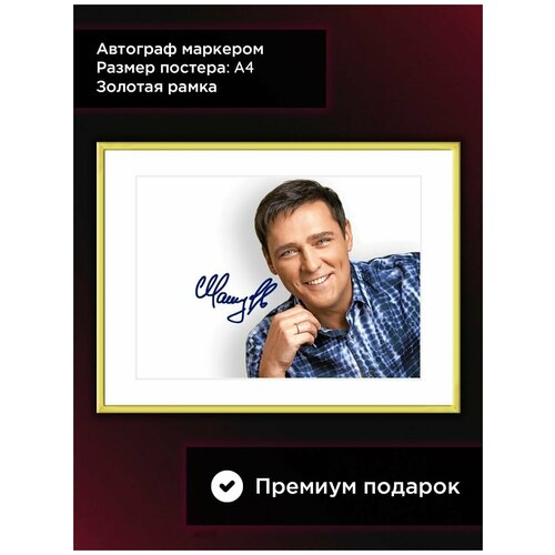 Постер в раме с автографом Юрий Шатунов, Ласковый Май, А4, золотая рама
