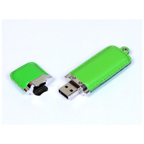 Кожаная флешка классической прямоугольной формы (64 Гб / GB USB 2.0 Зеленый/Green 215 Оригинальная флешка необычный подарок для учителя)