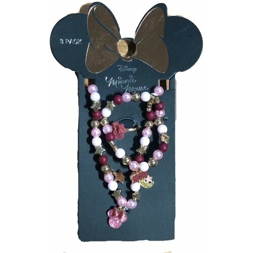 Комплект бижутерии Набор бижутерии "Minnie Mouse" (колье, браслет, кольцо).: колье, акрил, пластик, розовый, золотой