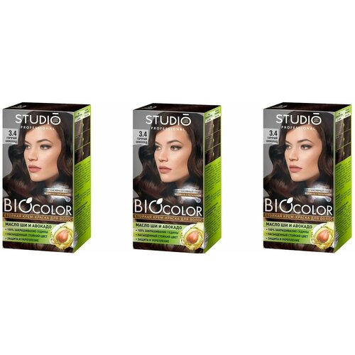 Крем-краска для волос Studio (Студио) Professional BIOcolor, тон 3.4 - Горячий шоколад х 3шт