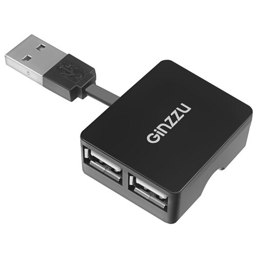 USB-концентратор  Ginzzu GR-414UB, разъемов: 4, 4.5 см, черный