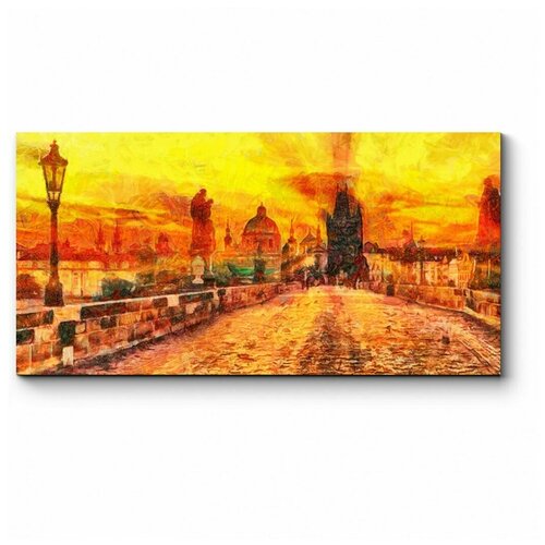 Модульная картина Первые лучи солнца над Карловым мостом, Прага 80x40