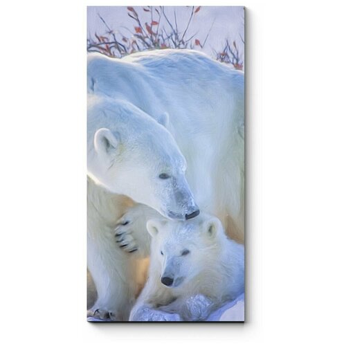 Модульная картина Семейная прогулка полярных медведей 60x120
