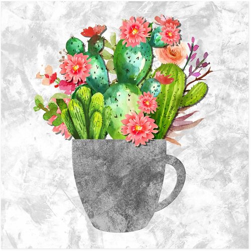Картина на холсте Кактусы в чашке 30x30 см