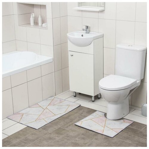 Набор ковриков для ванны и туалета Доляна «Гео», 2 шт: 50x80, 40x50 см, цвет розово-серый