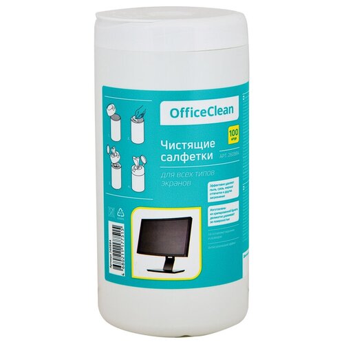 Салфетки чистящие влажные OfficeClean, для экранов, в тубе, 100шт. (арт. 260884)