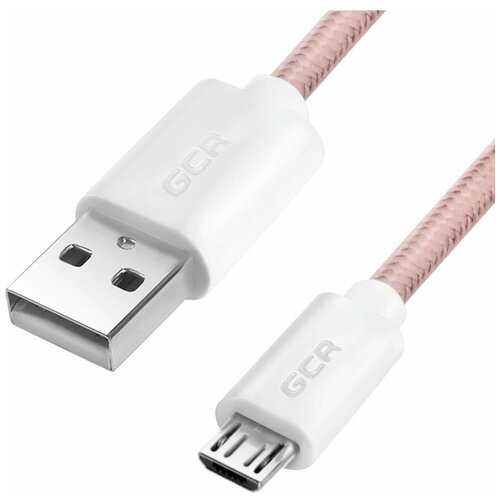 GCR Кабель 1.0m MicroUSB, для быстрой зарядки, розовый нейлон, 28/22 AWG