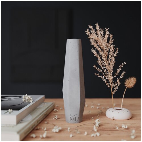 Декоративная ваза для сухоцветов Megan XS, 20 см, бетон, серая матовая