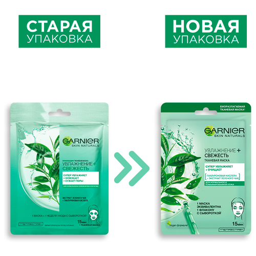 GARNIER тканевая маска Увлажнение + Свежесть, 28 г, 25 мл