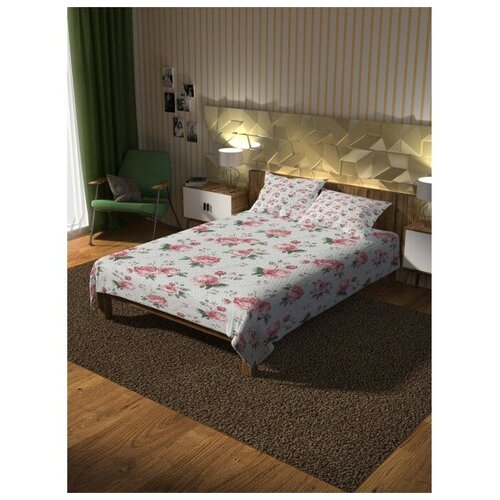 Покрывало на 1,5-спальную кровать Ambesonne "Розовые букетики" 160х220 см с 2 наволочками 50x70 см