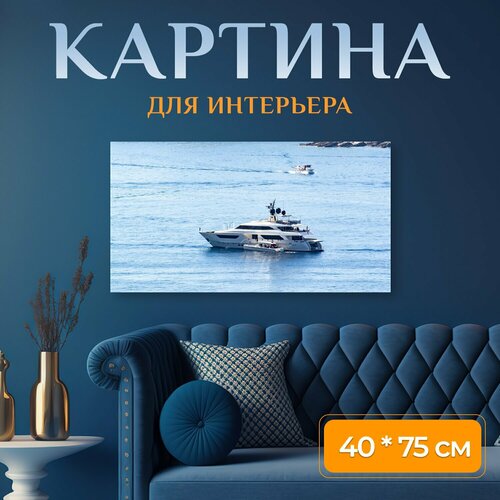Картина на холсте "Яхта, лодки, море" на подрамнике 75х40 см. для интерьера