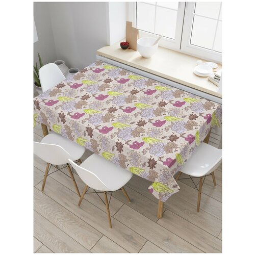Скатерть прямоугольная JoyArty на кухонный стол "Птичка на цветке" из оксфорда, 120x145 см