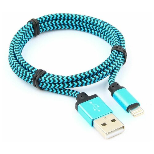 Кабель USB 2.0 Cablexpert CC-ApUSB2bl1m, AM/Lightning 8P, 1м, нейлоновая оплетка, алюминиевые разъемы, синий, пакет