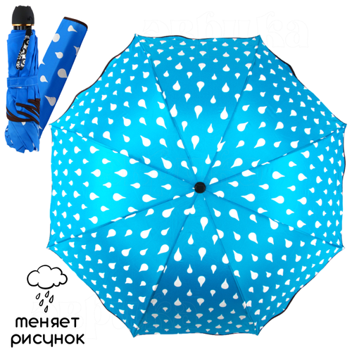 Мини-зонт ЭВРИКА подарки и удивительные вещи, механика, 2 сложения, купол 92 см., 8 спиц, чехол в комплекте, синий