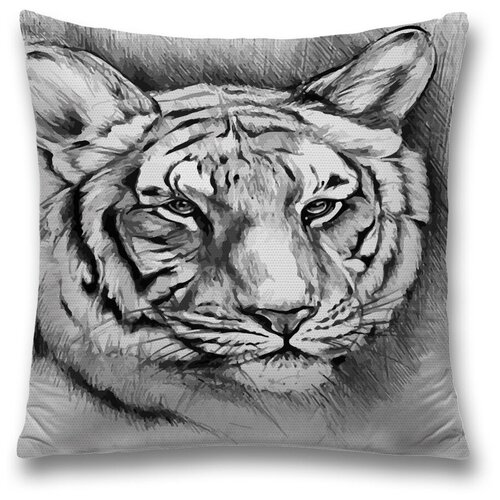 Наволочка декоративная на молнии, чехол на подушку JoyArty "Нарисованный тигр" 45х45 см