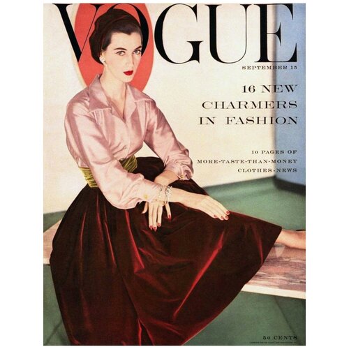 Постер / Плакат / Картина Vogue - Девушка в розово-красном наряде 50х70 см в раме