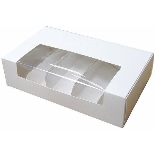 Упаковка для пирожных с окошком Белая Эклер 19х16х6 см.