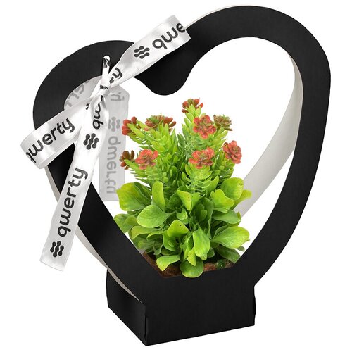 Подарочный пакет для цветов/сладостей/конфет/праздников "Сердце", с лентой, чёрный, "QWERTY"