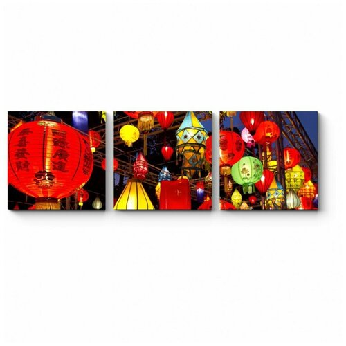 Модульная картина Волшебный свет китайских фонариков, Гонконг 80x27