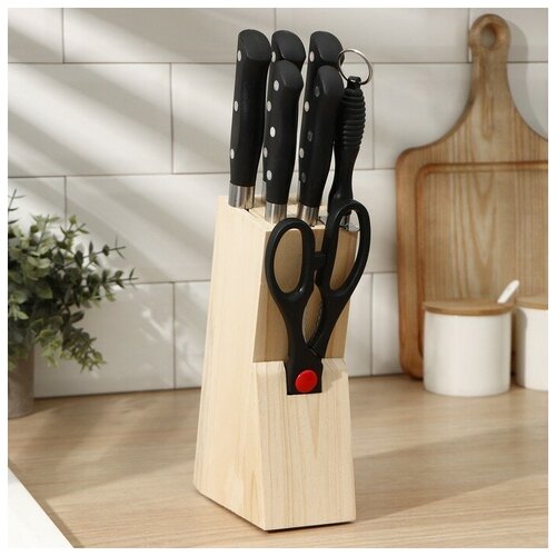 Набор кухонных ножей на подставке Доляна «Кронос» 7 предметов цвет чёрный