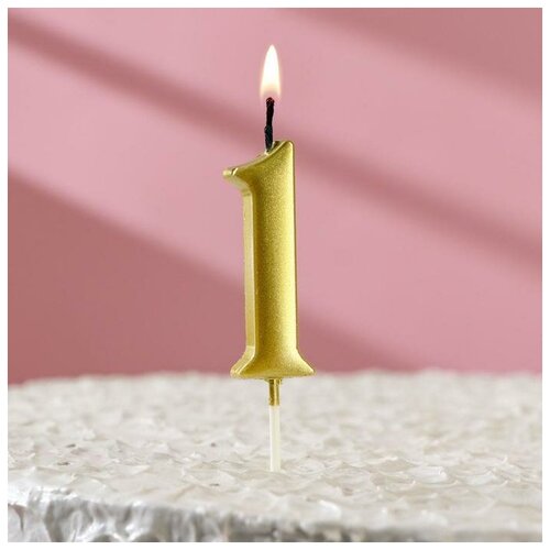 Свеча в торт на шпажке xЗолотая коллекция, цифра 1, 5,5х3 см, металлик