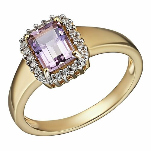 Перстень UVI Ювелирочка Серебряное кольцо с Аметрином и Фианитами, серебро, 925 проба, золочение, аметрин, циркон, размер 18, фиолетовый, золотой