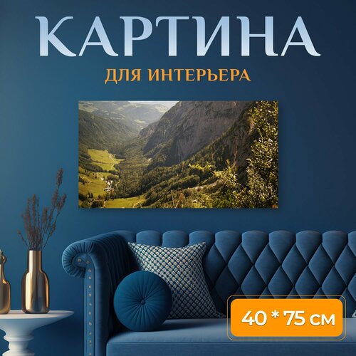 Картина на холсте "Поход, горный туризм, мировоззрение" на подрамнике 75х40 см. для интерьера