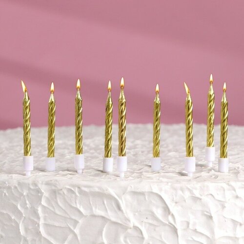 Набор свечи в торт "Спираль", 200шт, 5 см, золотой металлик