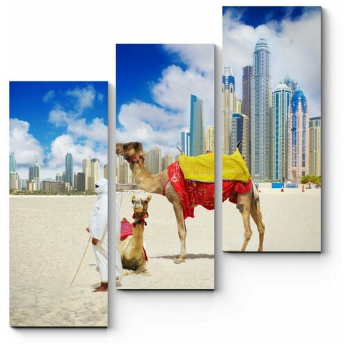 Модульная картина Верблюды на пляже Дубая 80x85