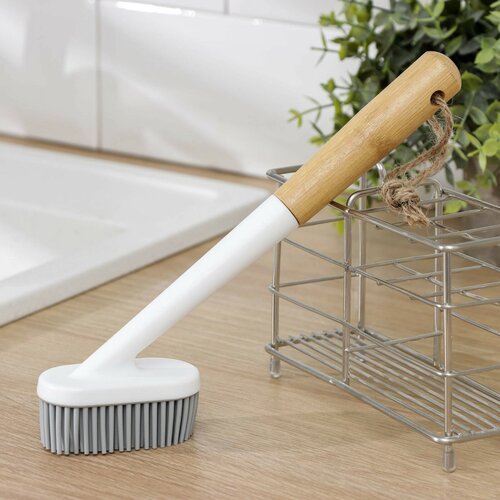 Щётка для посуды Meli, бамбуковая ручка, ворс TPR 2 см, 3,5×25 см